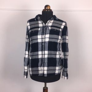 J. Crew Factory | Tops | J Crew Factory Navy Blue Plaid Blouse Medium | Poshmark